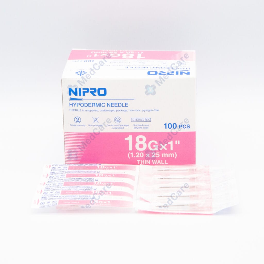 Nipro Hypodermic Needle 18G x 1 นิ้ว บรรจุ 100 ชิ้นต่อกล่อง – MedCare