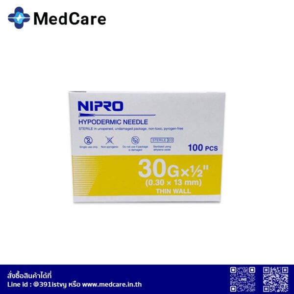 NIPRO เข็มฉีดยา No. 30×1/2″ (100 ชิ้น / กล่อง) - MedCare